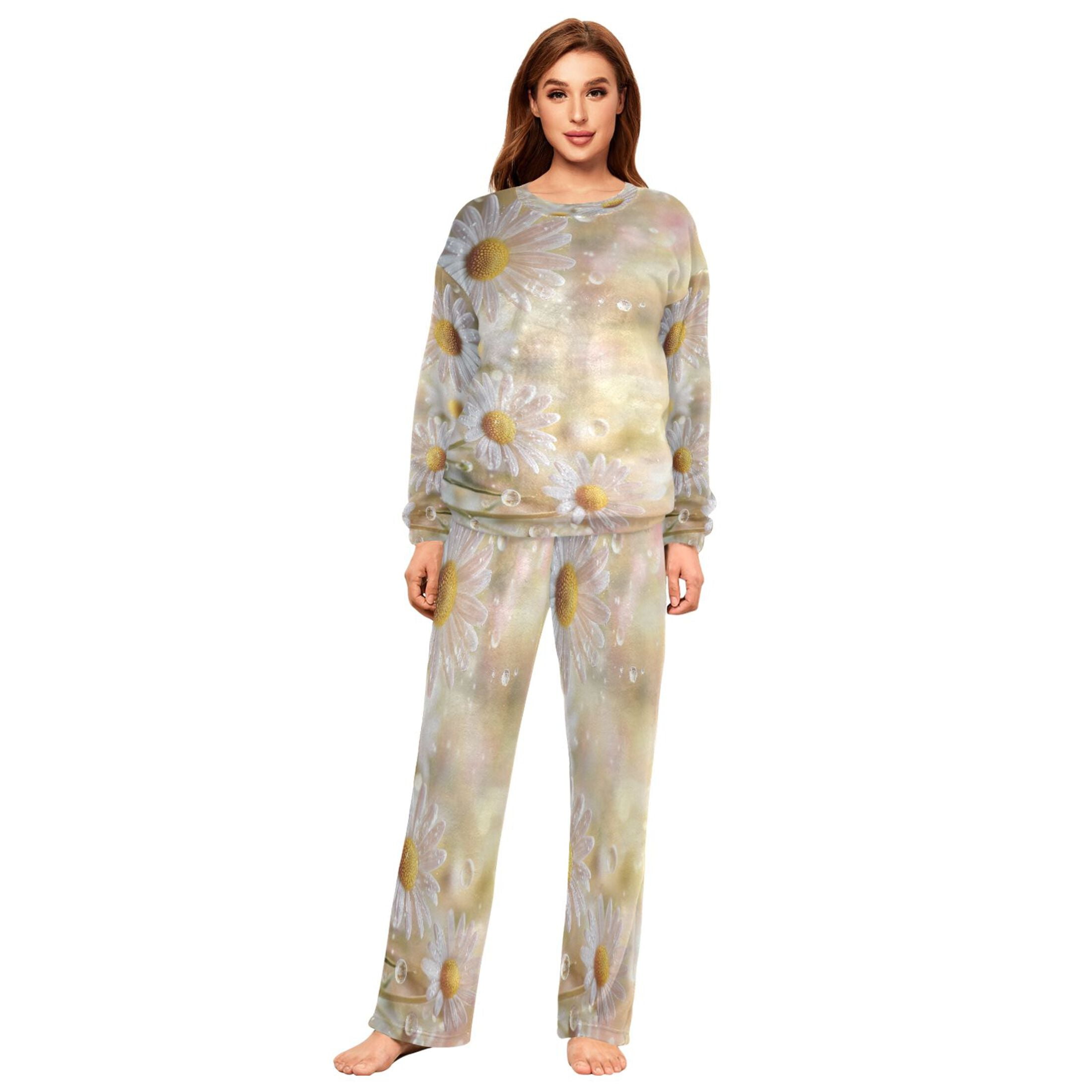 BZSMCE Women Slim Pajamas Loose Style Female Fashion Daisy Flowers ...