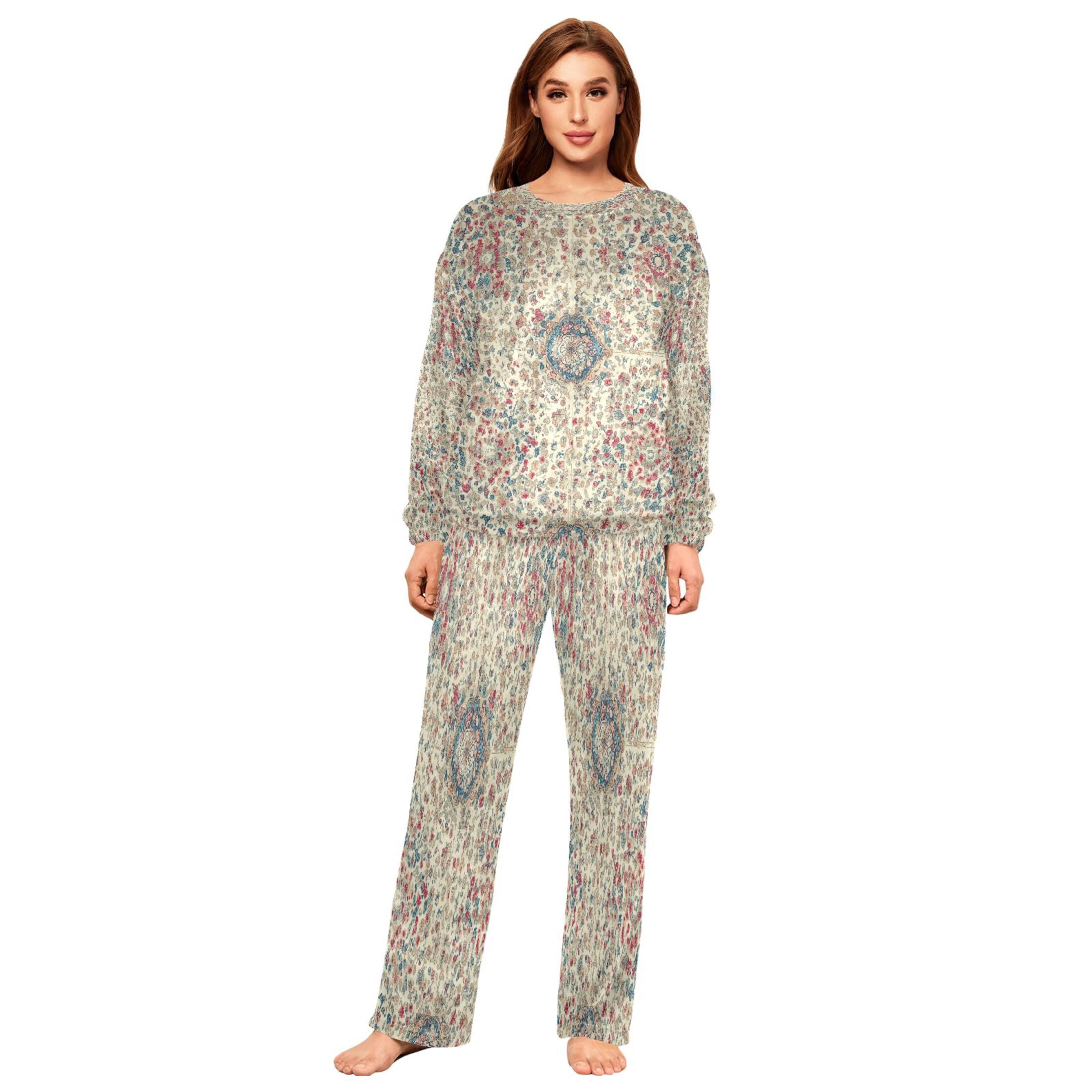 BZSMCE Women Slim Pajamas Loose Style Female Fashion Design Flowers ...