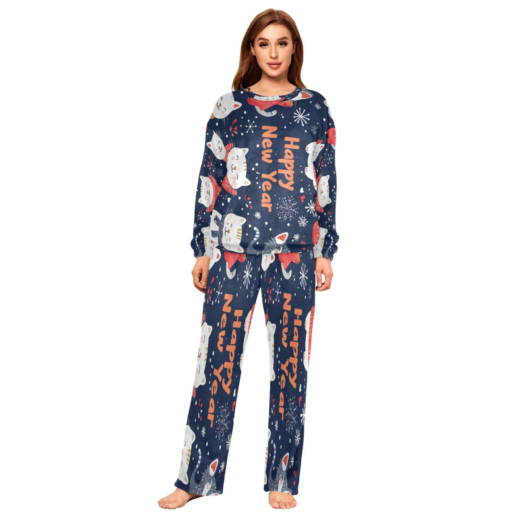 BZSMCE Women Slim Pajamas Loose Style Female Fashion Joyful Feline ...