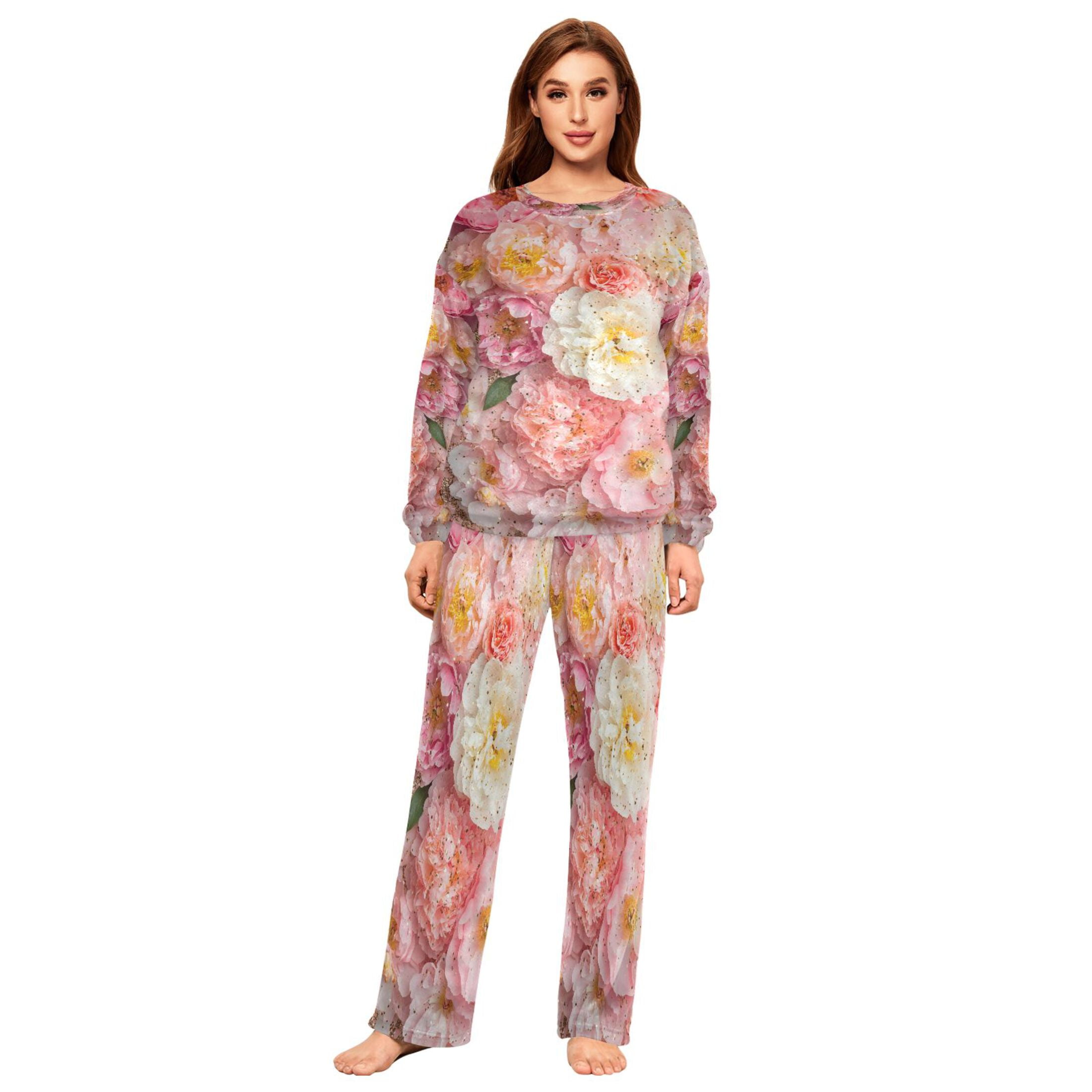 BZSMCE Women Slim Pajamas Loose Style Female Fashion Pink and White ...