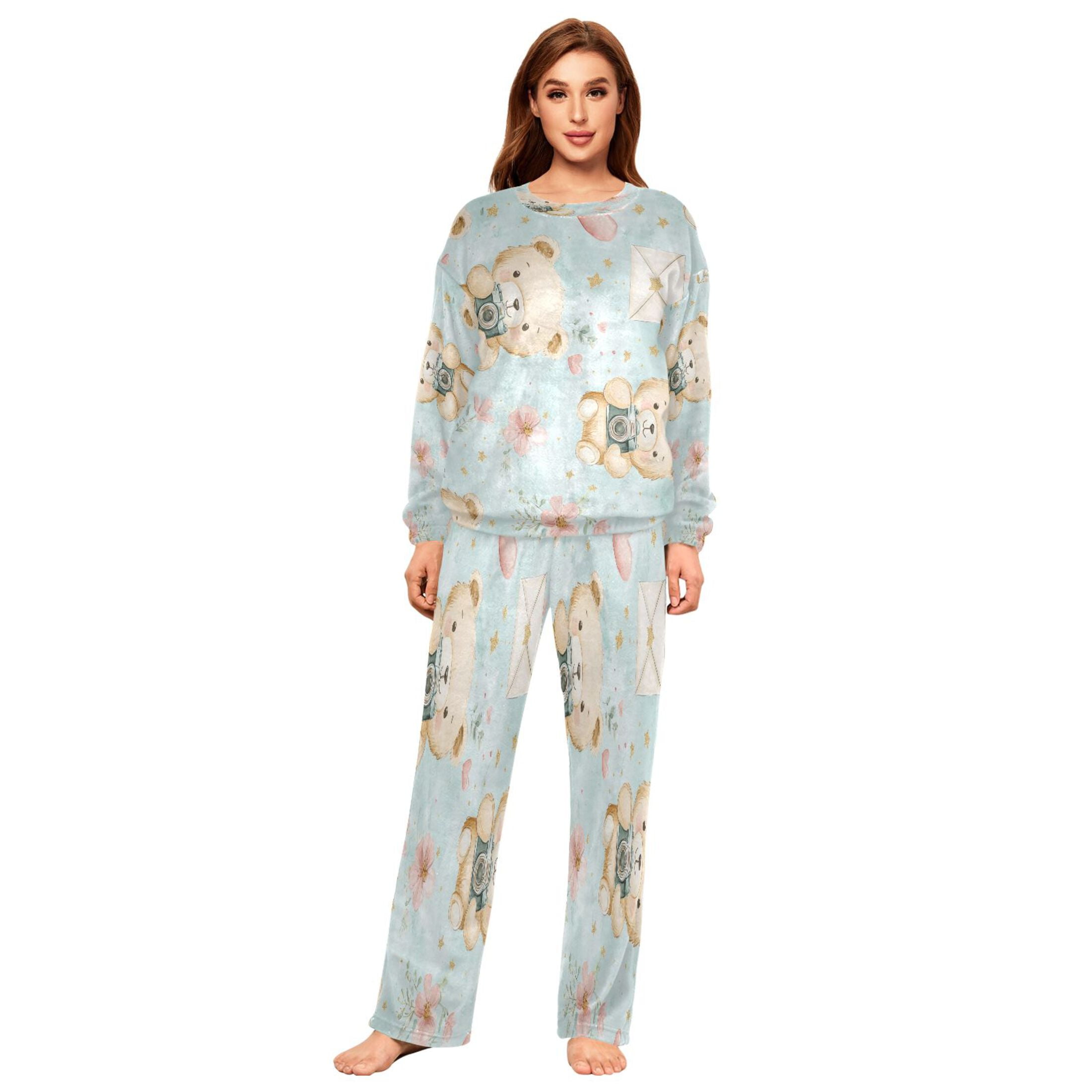 BZSMCE Women Slim Pajamas Loose Style Female Fashion Playful Bears with ...