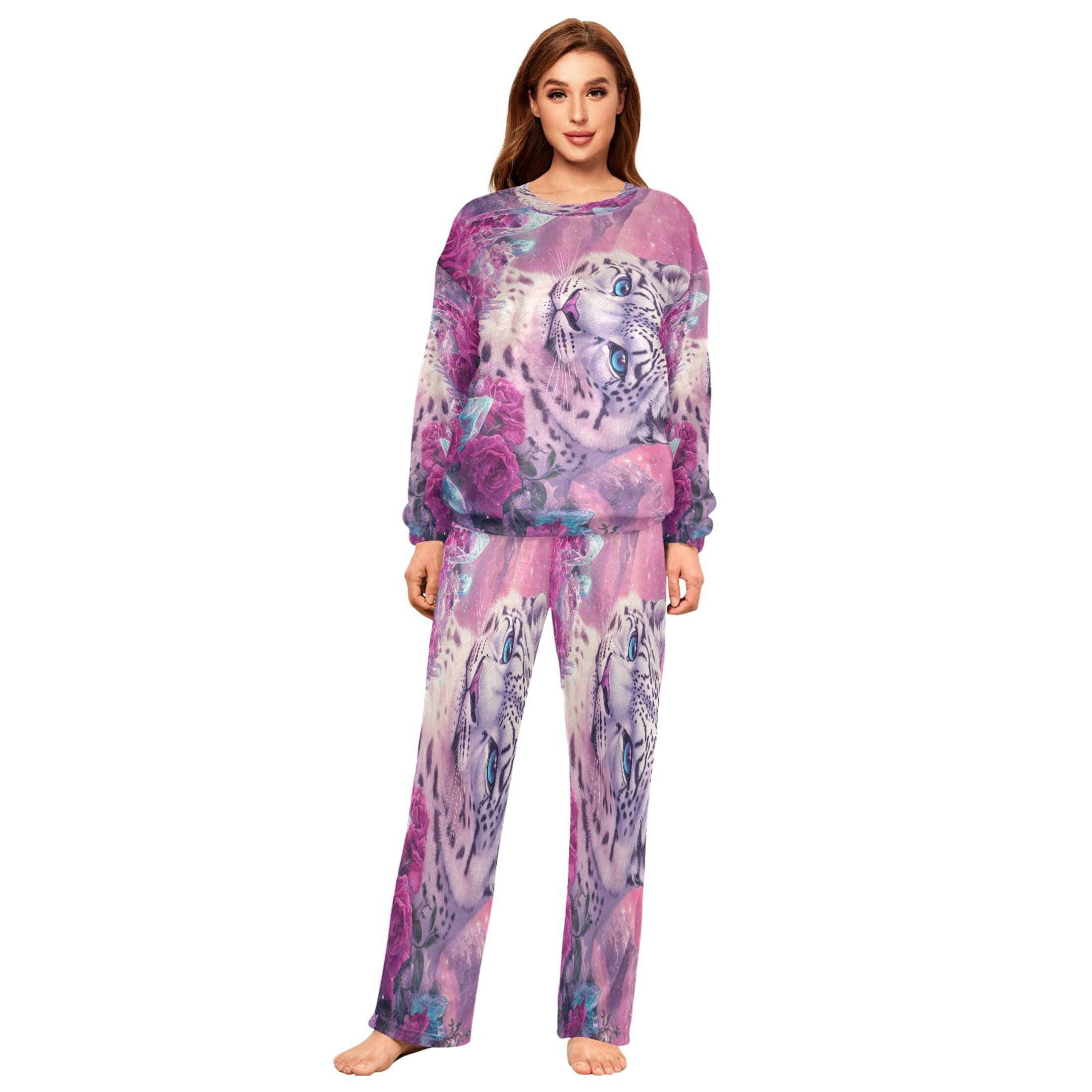 BZSMCE Women Slim Pajamas Loose Style Female Fashion Snow Leopard ...