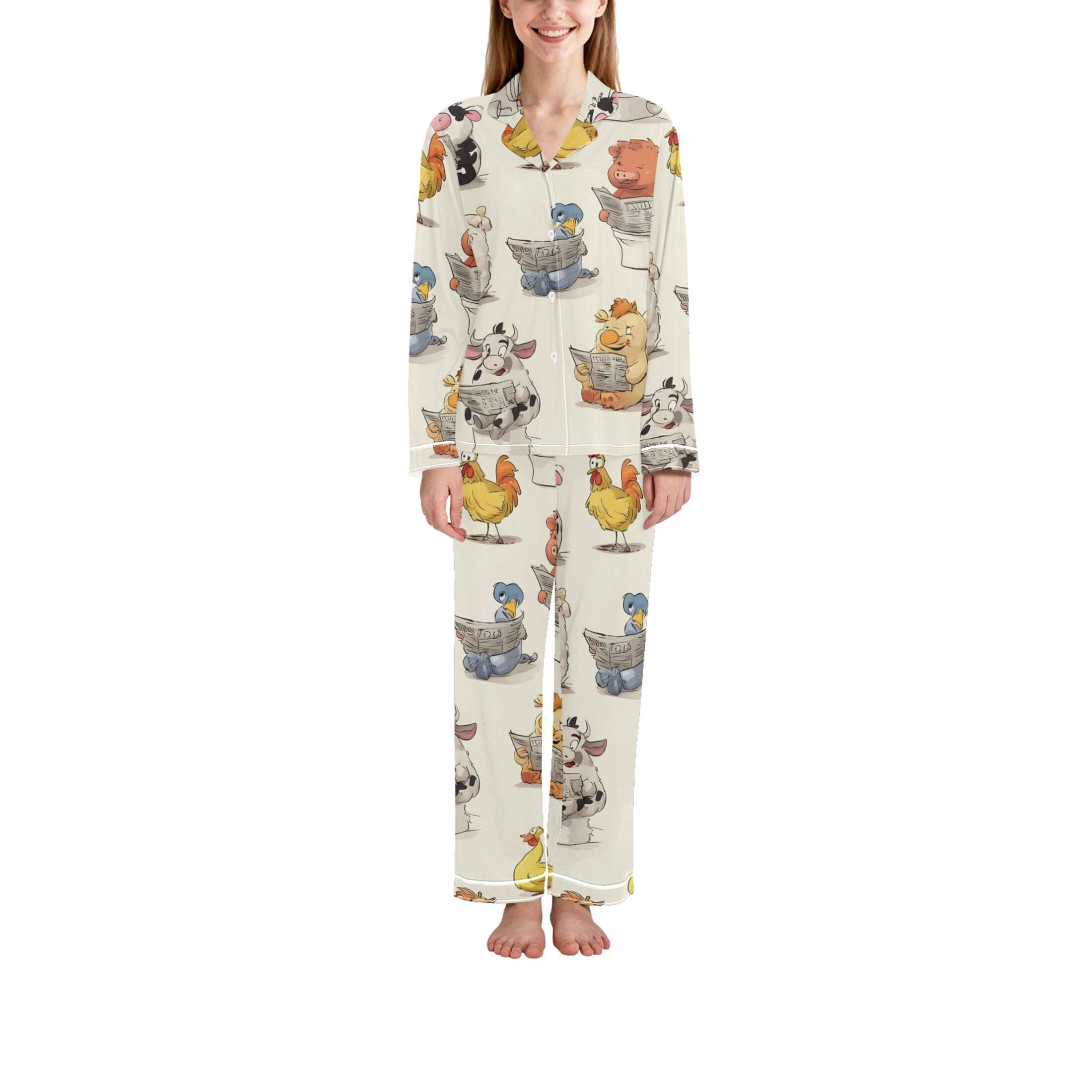 BZSMCE Womens Pajams Set Minimalist Style-Animal Newspaper Reading ...