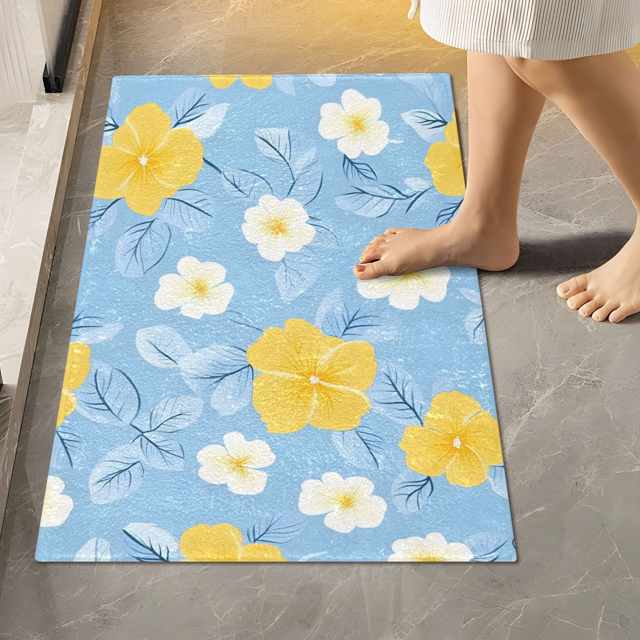 BZSMCE Yellow Flowers on Blue Background Pattern 2-Piece Non-Slip ...