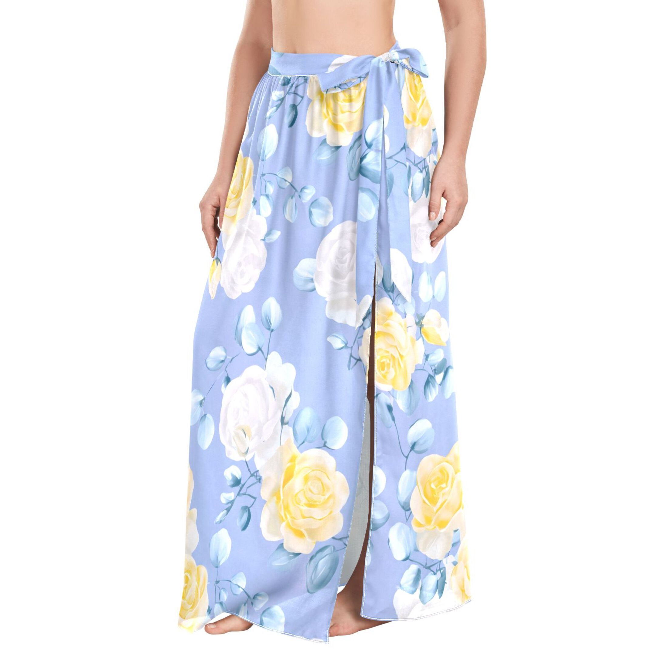 BZSMCE Yellow Rose Pattern Maxi Cover-Up Skirt, Lightweight Quick-Dry ...
