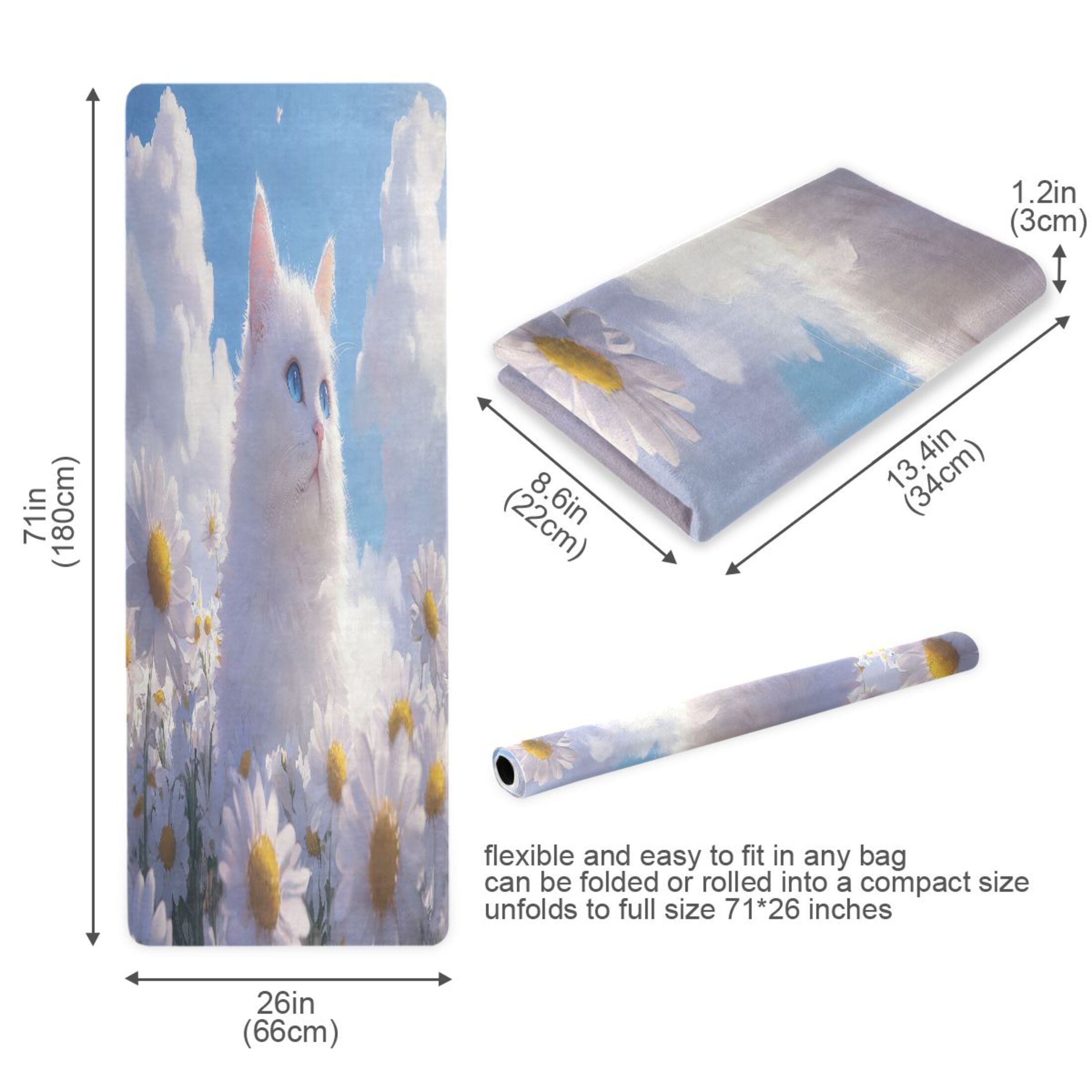 BZSMCE Yoga Mat Women Cat Among Daisies and Clouds Fitness Mat ...