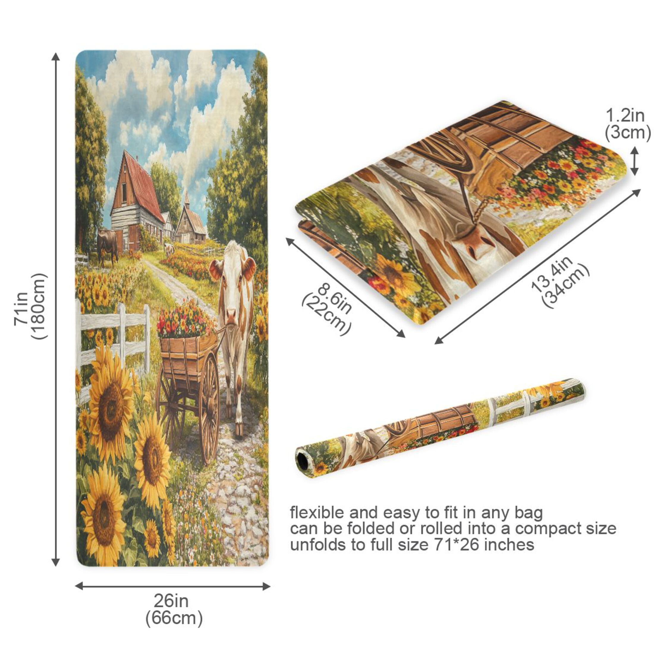 BZSMCE Yoga Mat Women Cow Pulling Flower Cart Fitness Mat - Walmart.com