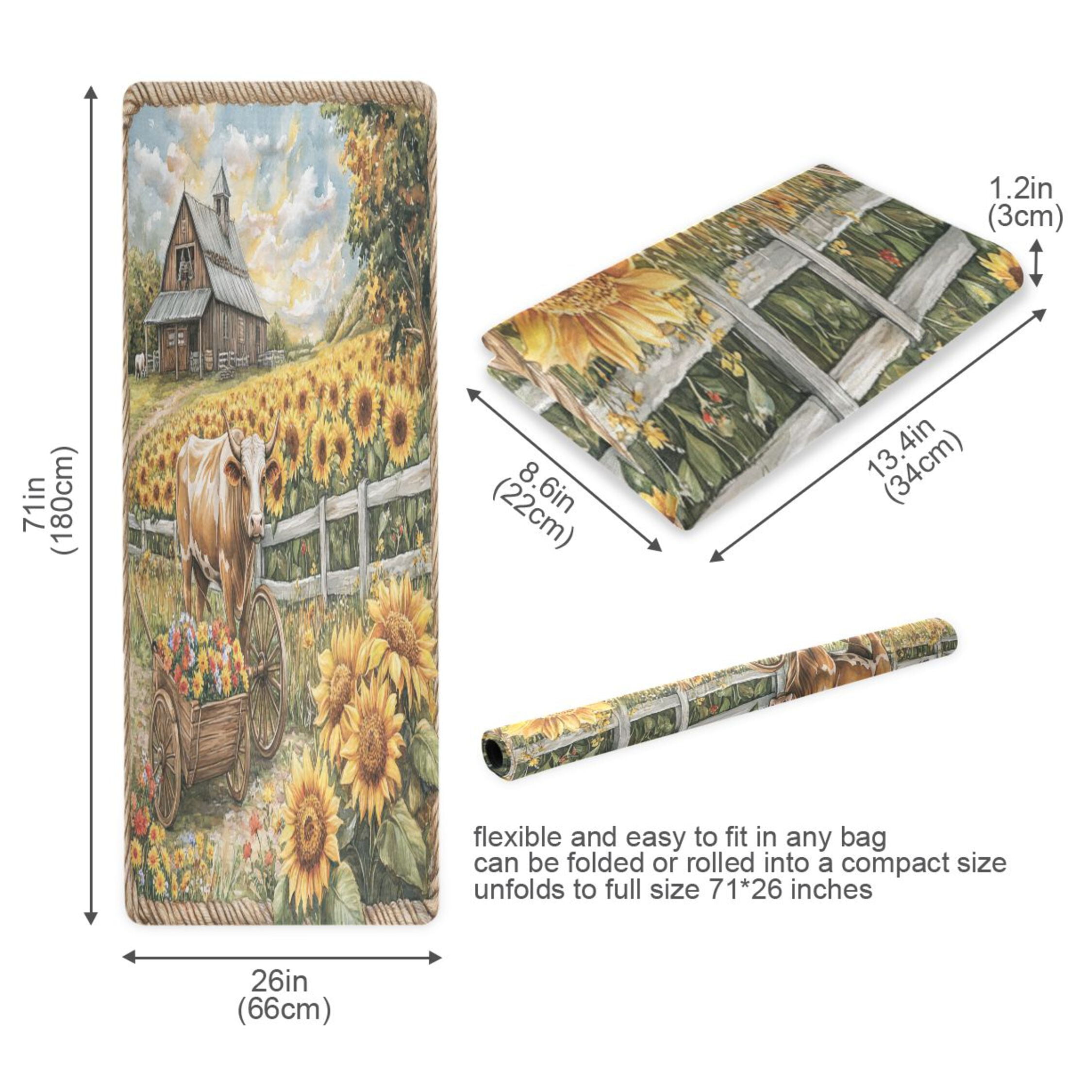 BZSMCE Yoga Mat Women Cow Sunflowers Barn and Cart Fitness Mat ...