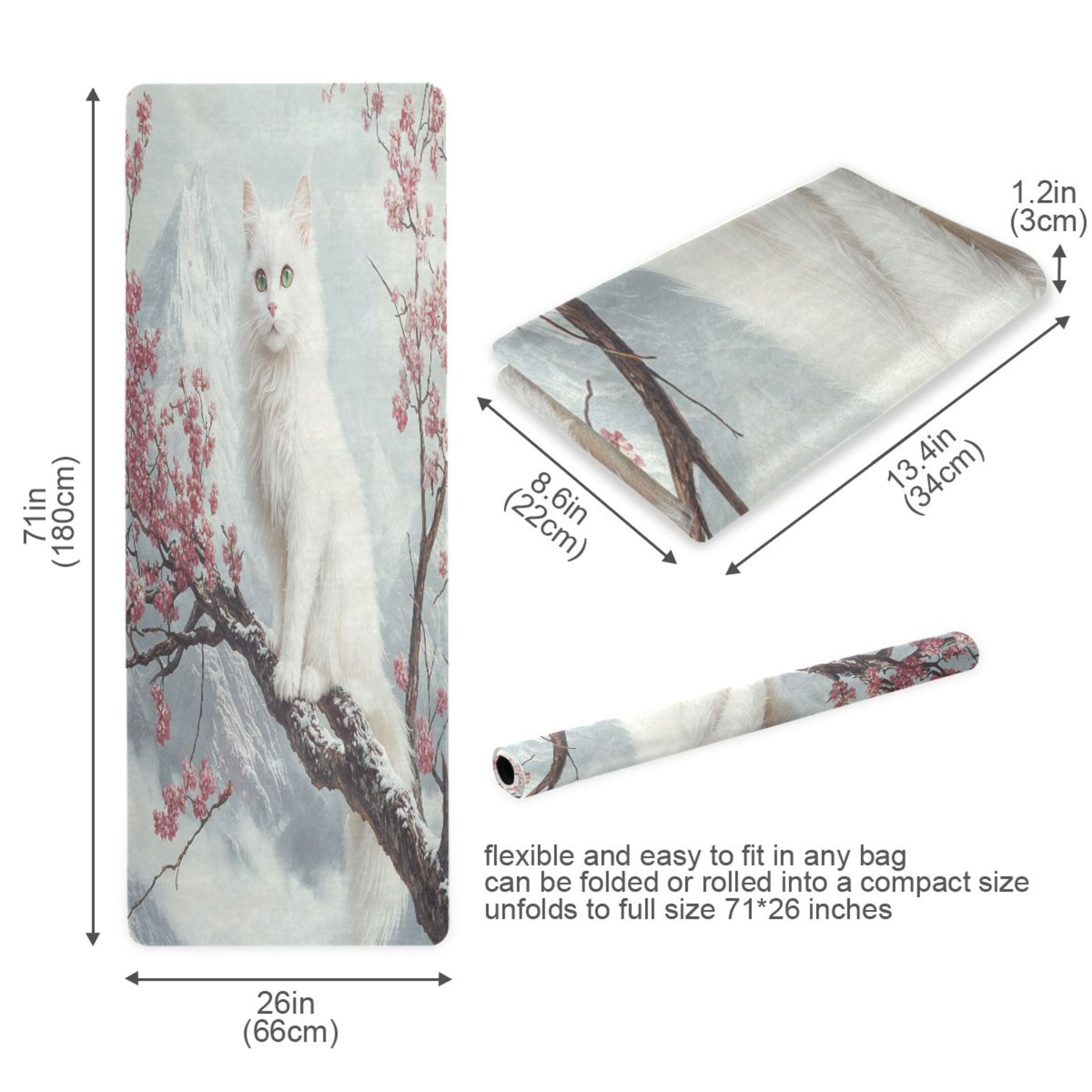 BZSMCE Yoga Mat Women White Cat on Cherry Blossom Tree Fitness Mat ...