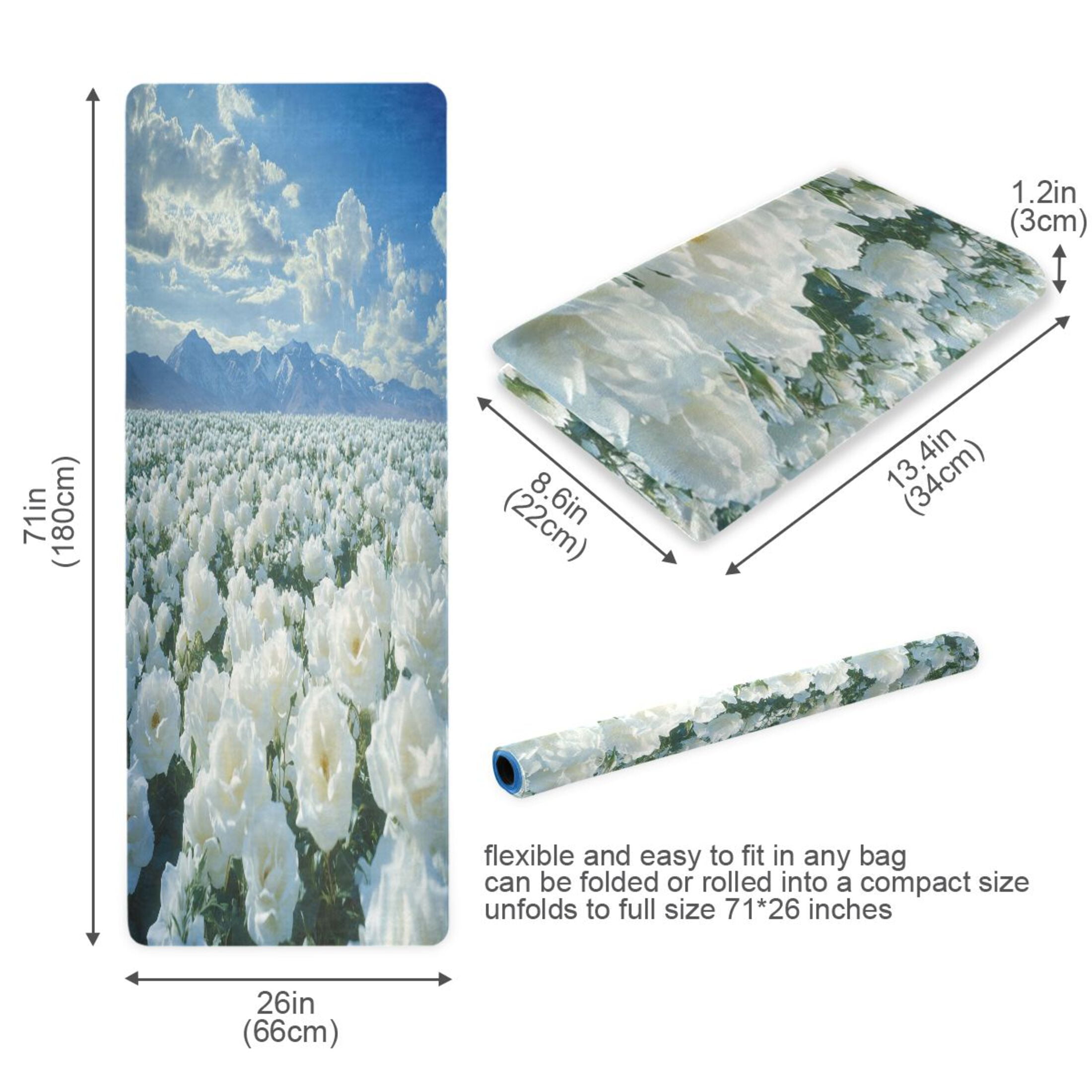 BZSMCE Yoga Mat Women White Roses with Mountain Backdrop Fitness Mat ...