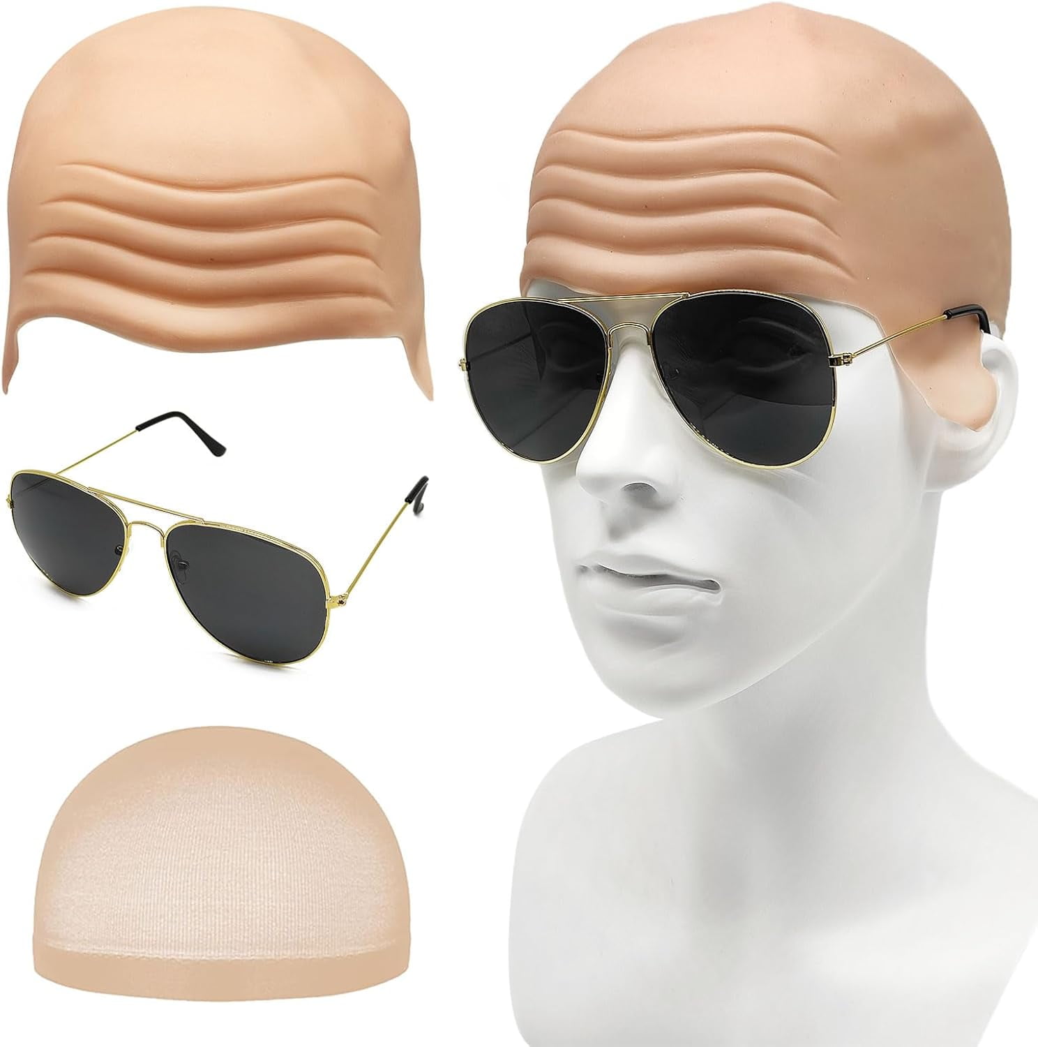 BZUEPRS Latex Bald Mask Bald Head Caps Set Bald Skin Thick Adult Latex ...