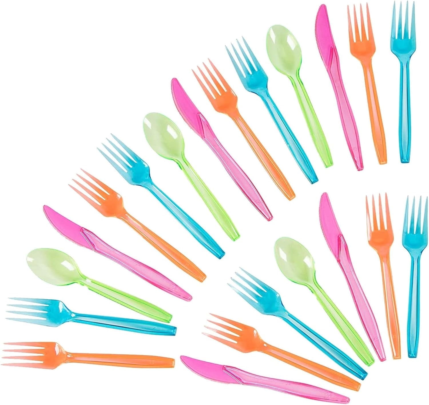 BZUEPRS Rainbow Plastic Silverware Set, Neon Forks, Knives, and Spoons ...