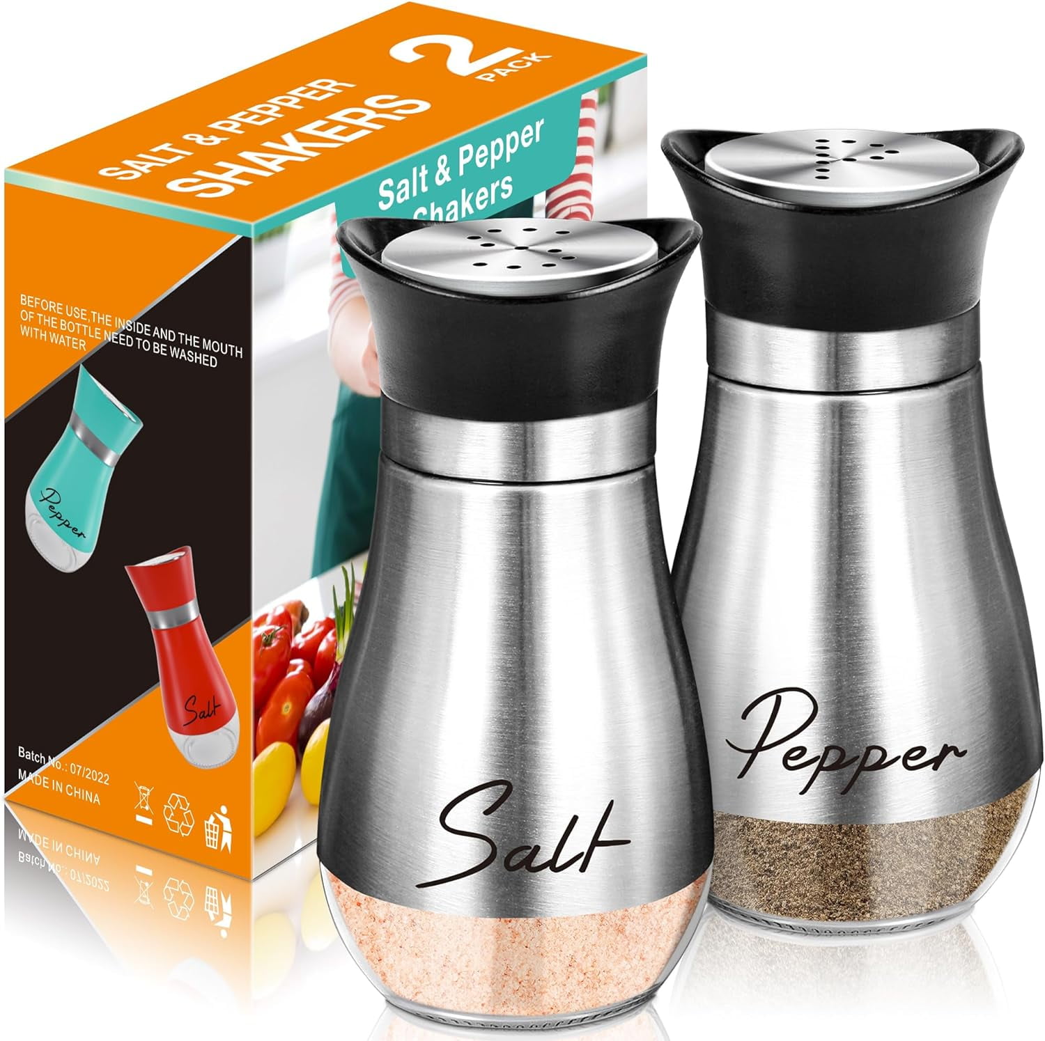 BZUEPRS Salt and Pepper Shakers Set,4 oz Glass Bottom Salt Pepper ...