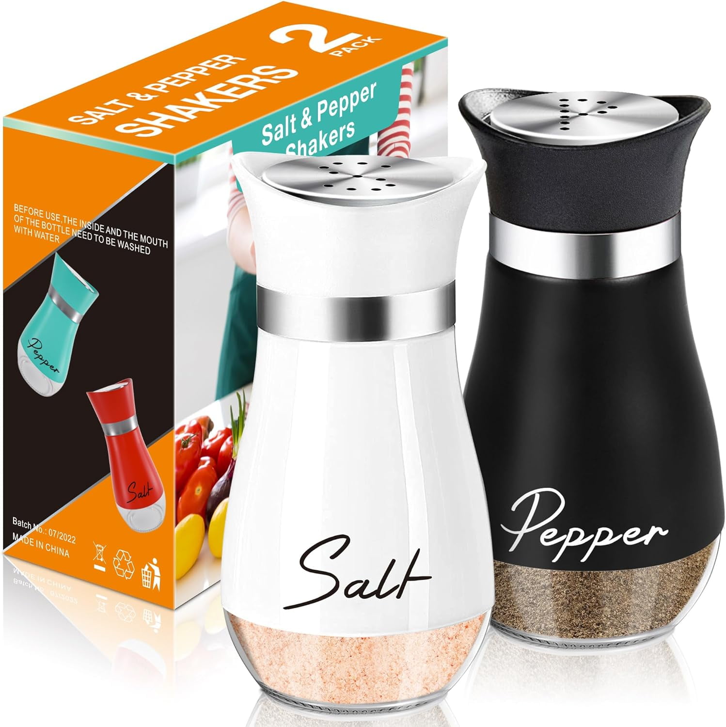 BZUEPRS Salt and Pepper Shakers Set,4 oz Glass Bottom Salt Pepper ...