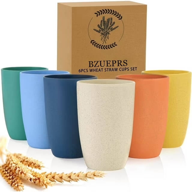 BZUEPRS 6Pcs Wheat Straw Cups, 12 oz Unbreakable Drinking Cups ...