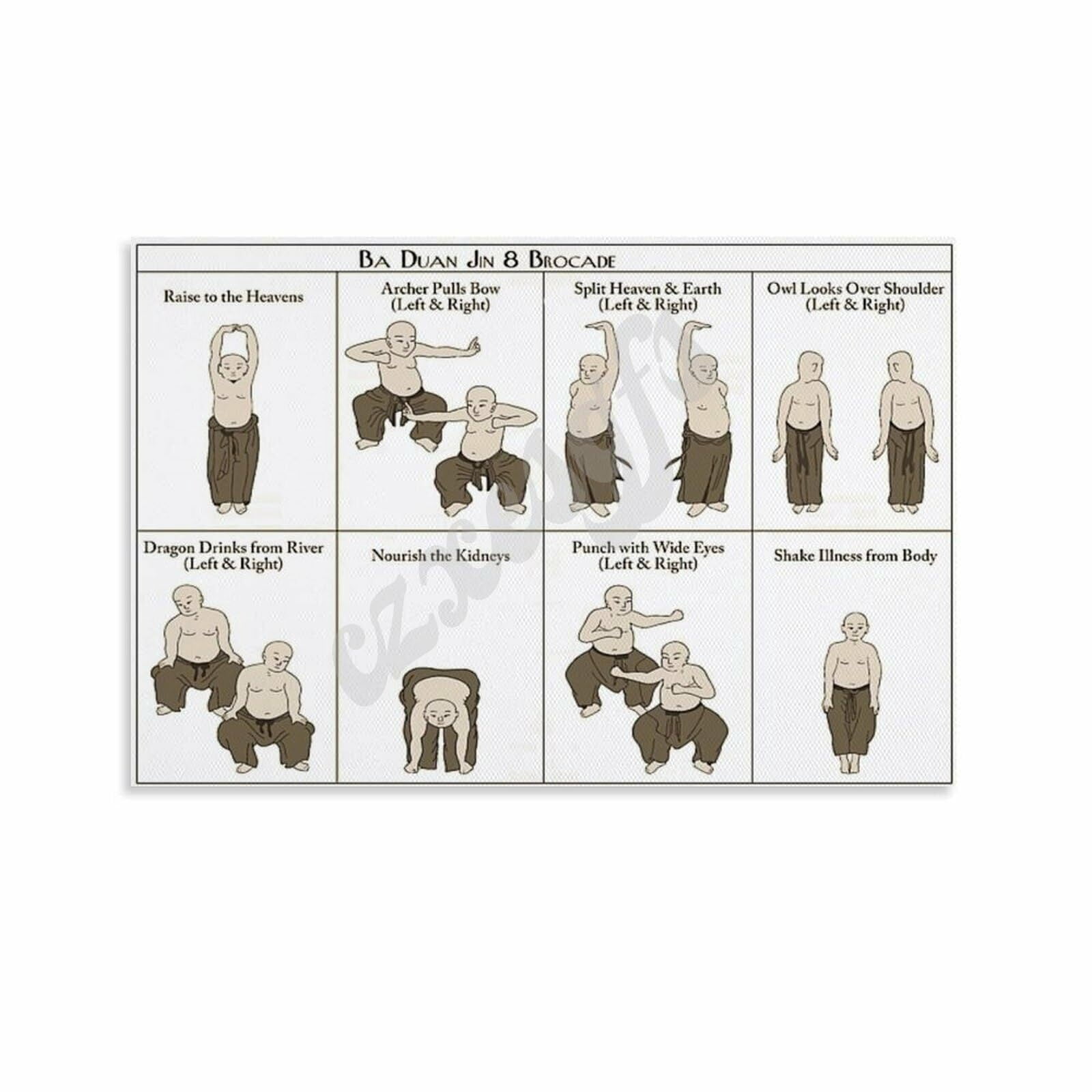 Ba Duan Jin 8 Brocade Qigong Poster Traditional Chinese Energy ...