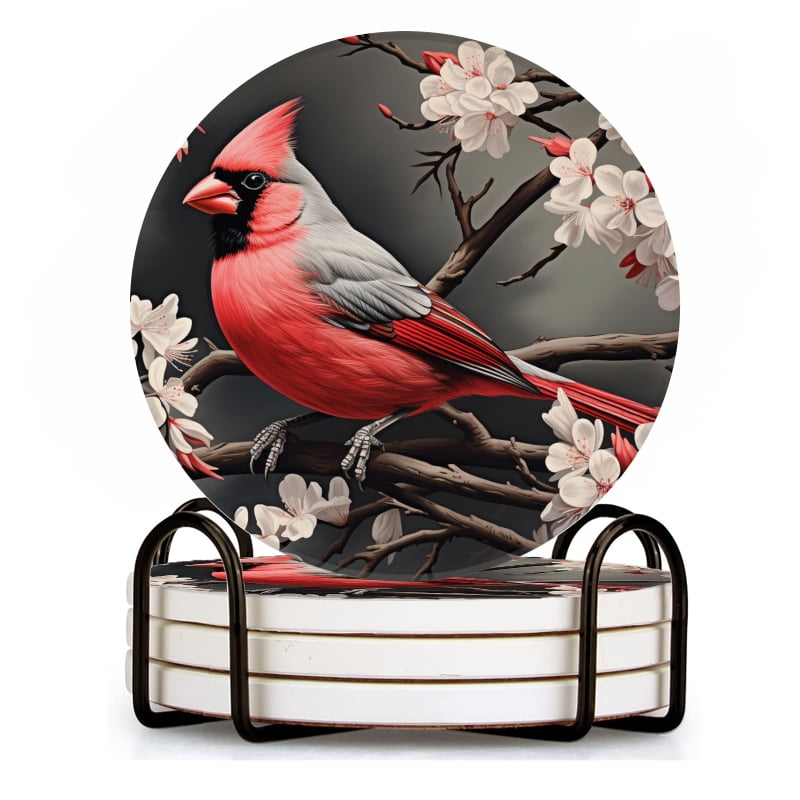 BaHomeck Drink Coasters Set of 4 with Holder Beautiful red male ...