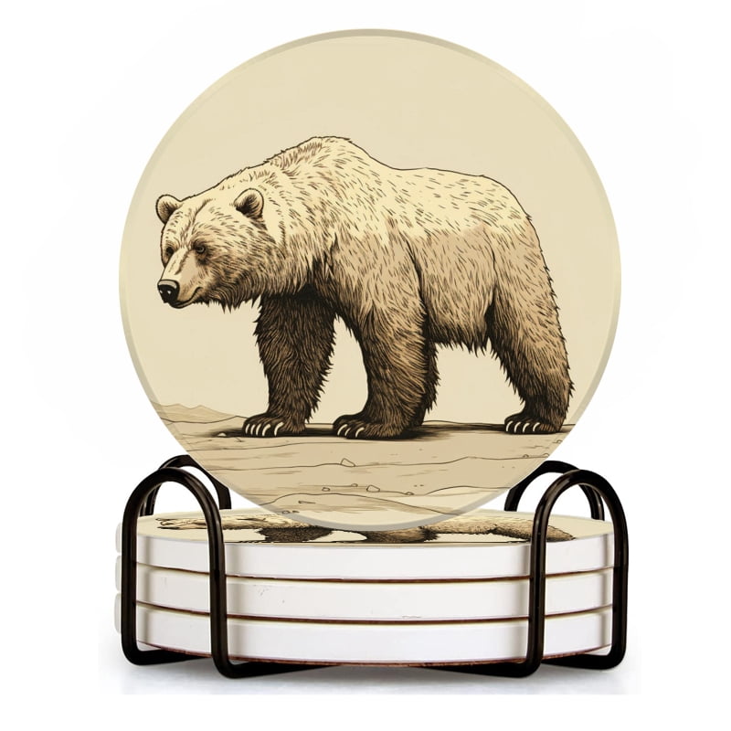 BaHomeck Drink Coasters Set of 4 with Holder Vintage Style Wild Animal ...