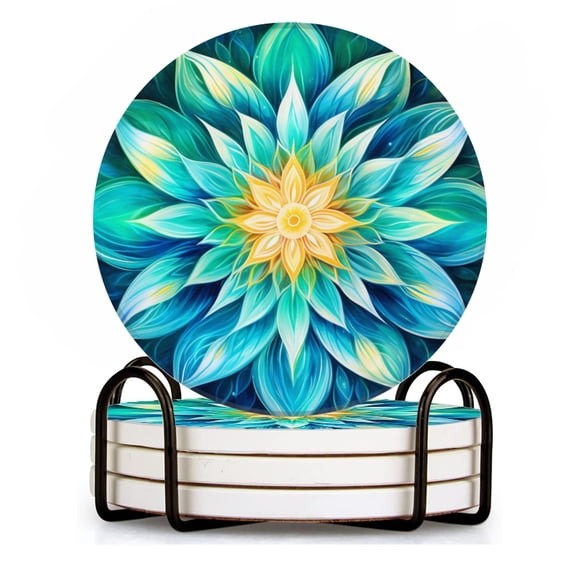 BaHomeck Drink Coasters Set of 4 with Holder beautiful flower with ...