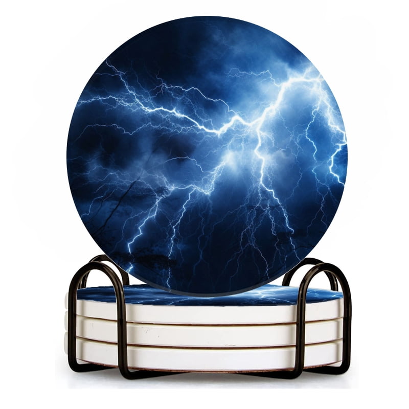 BaHomeck Drink Coasters Set of 4 with Holder dramatic night sky with ...