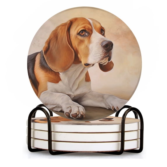 BaHomeck Drink Coasters Set of 4 with Holder elegant Beagle dog Water ...