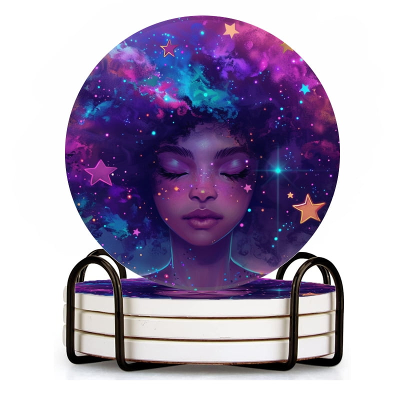 BaHomeck Drink Coasters Set of 4 with Holder enchanting illustration of ...