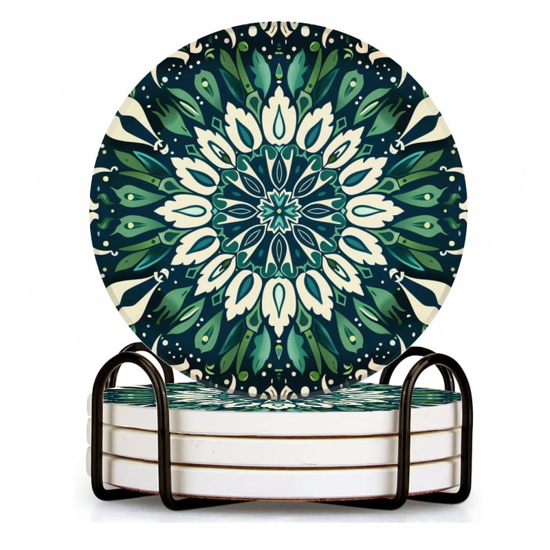 BaHomeck Drink Coasters Set of 4 with Holder intricate pattern with ...