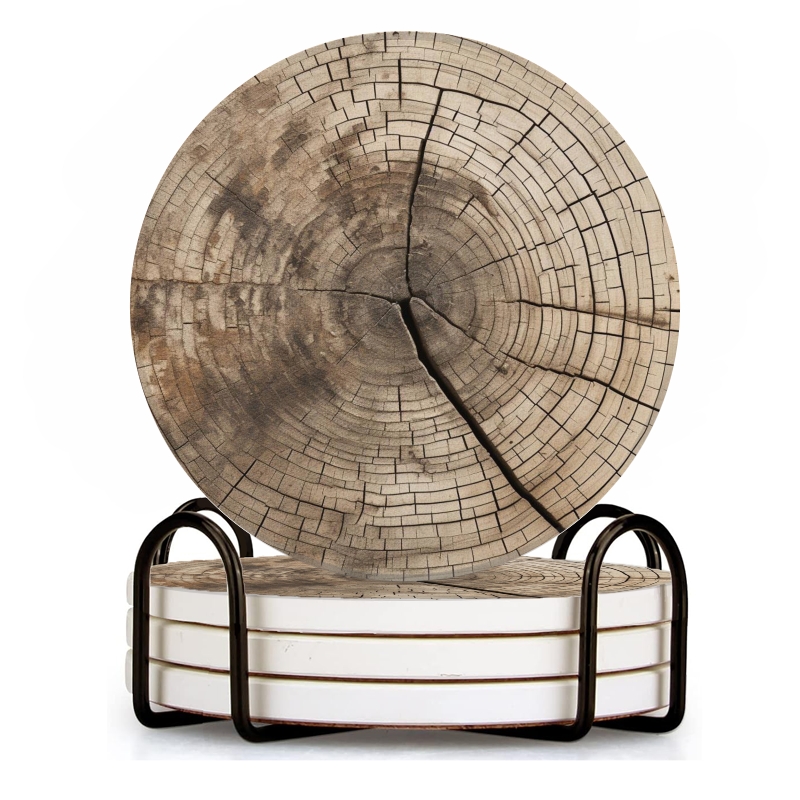 BaHomeck Drink Coasters Set of 4 with Holder old tree trunk with ...