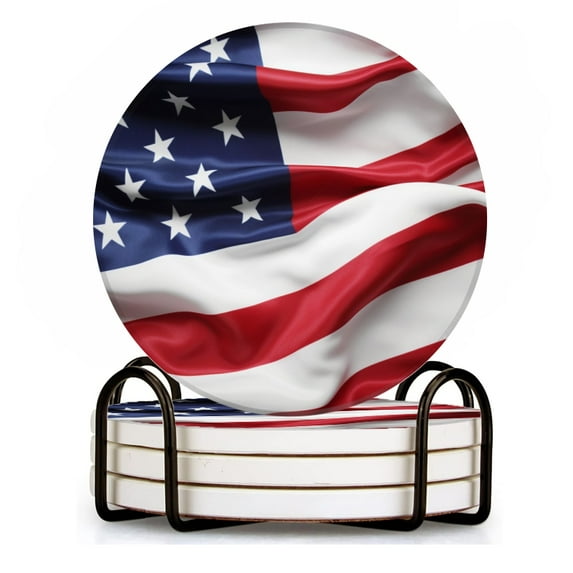 BaHomeck Drink Coasters Set of 4 with Holder red and white stripes and ...