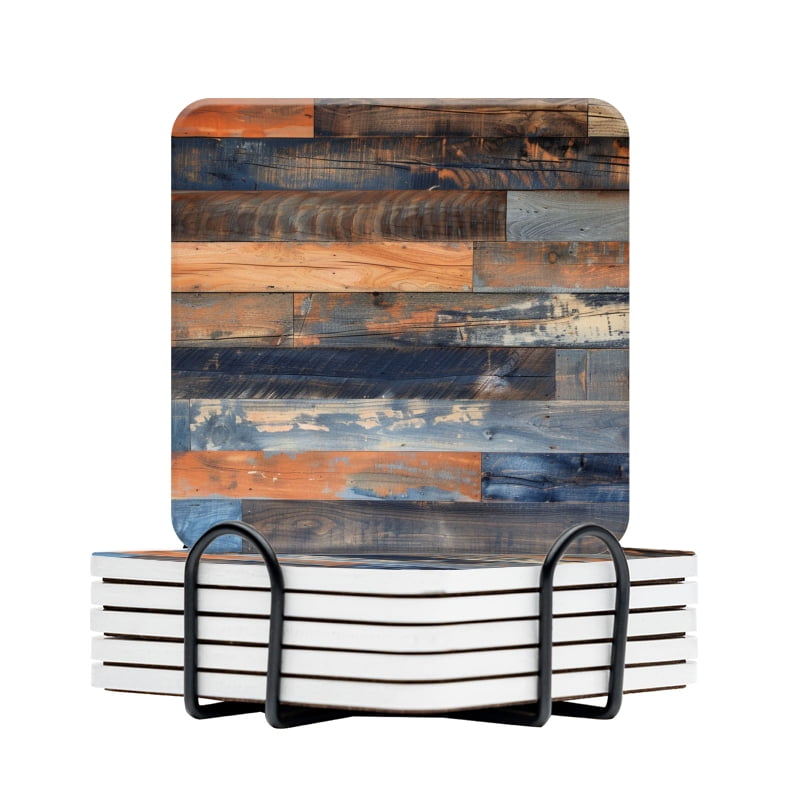 BaHomeck Drink Coasters Set Of 6 With Holder Wall Made Of Reclaimed ...