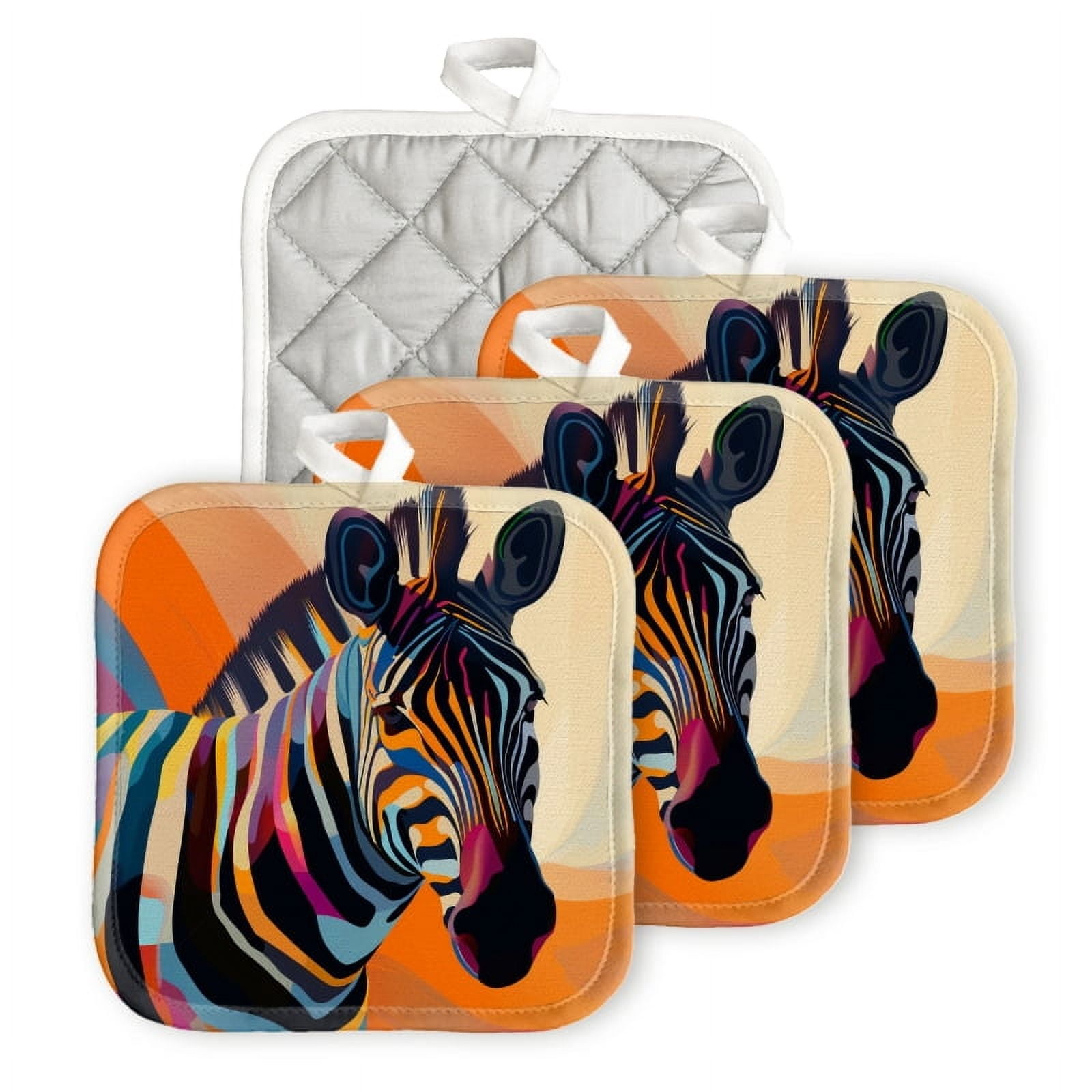 Bahomeck Pot Holder 4Pcs,Abstract Art Vector Of Zebra With Colorful ...