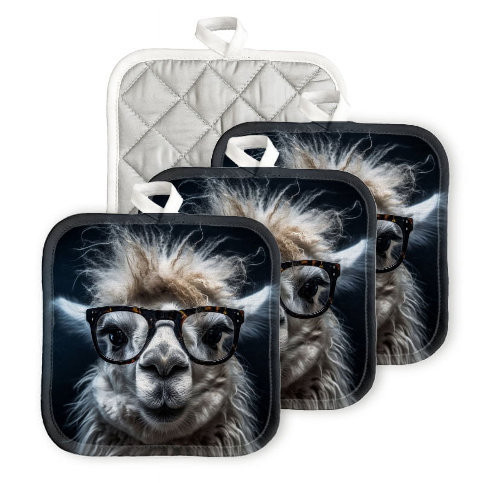 Bahomeck Pot Holder 4Pcs,Alpaca Wearing Glasses Set Against Dark ...