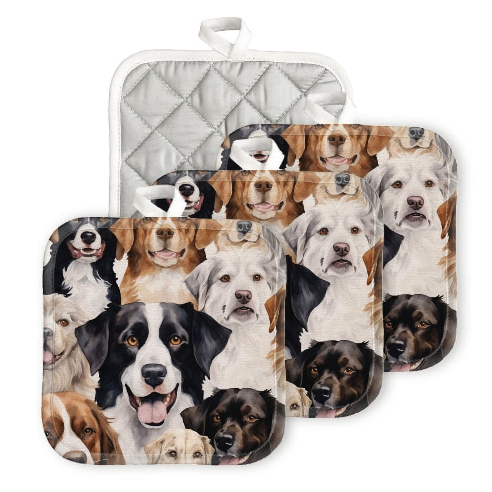BaHomeck Heat Resistant Hot Pads 4 pack Array Of Dogs All Smiling And ...