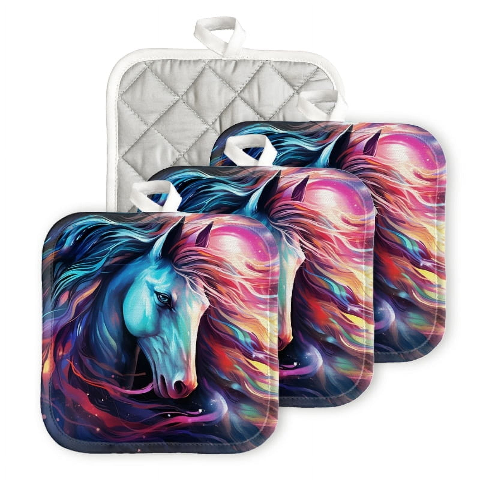 Bahomeck Pot Holder 4Pcs,Beautiful Horse With Long Flowing Colorful ...