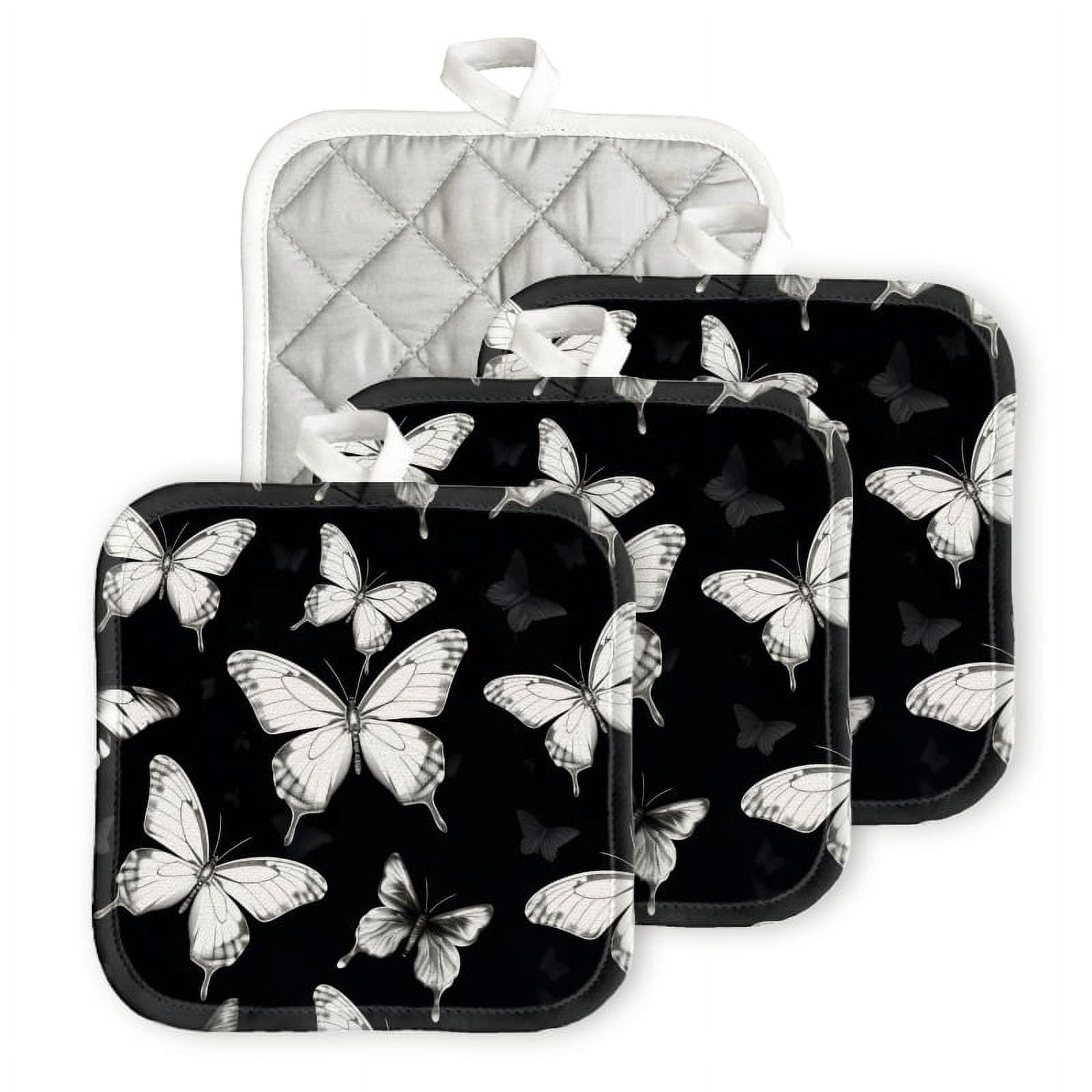 Bahomeck Pot Holder 4Pcs,Black And White Butterflies On Black ...