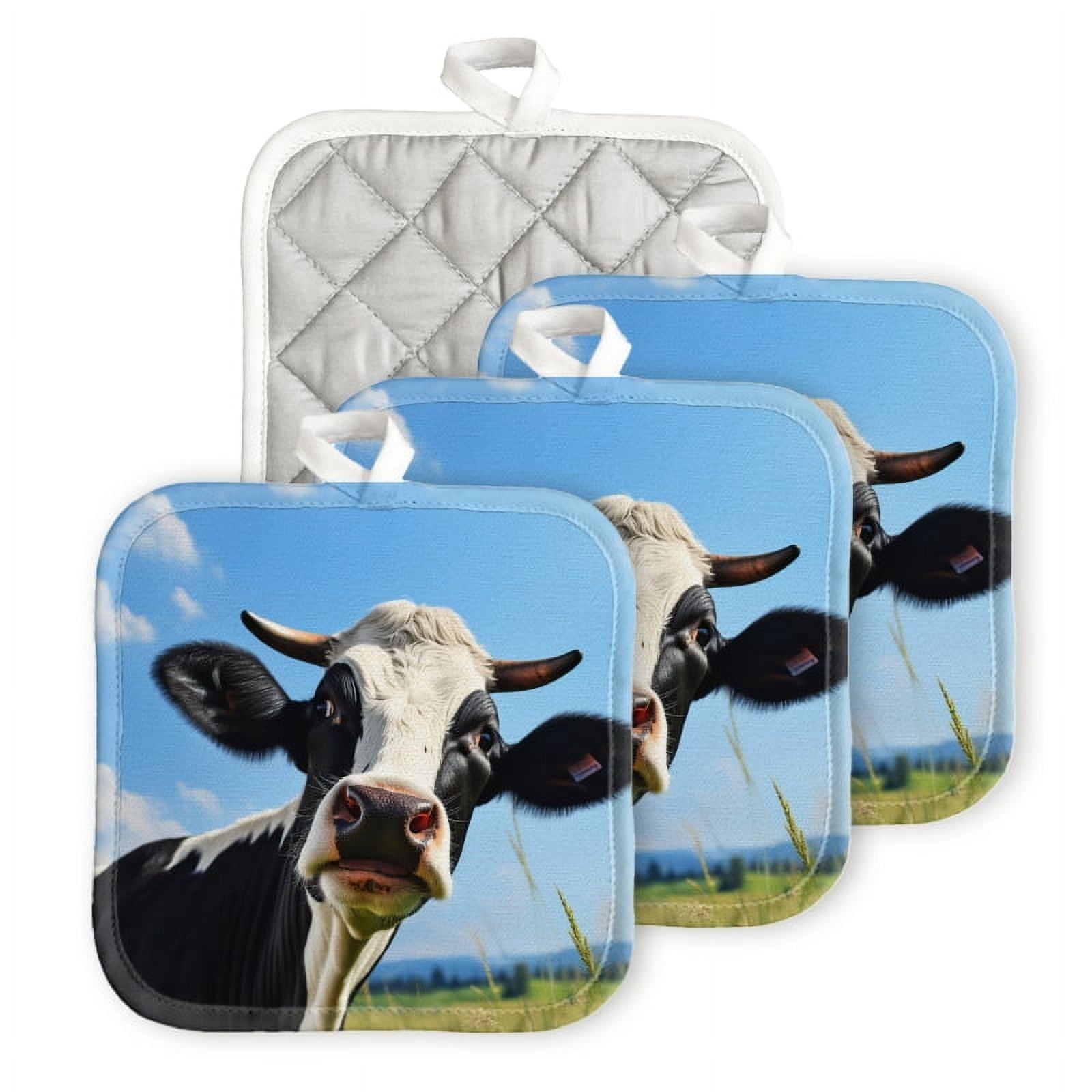 Bahomeck Pot Holder 4Pcs,Black And White Cow With Open Mouth Square ...