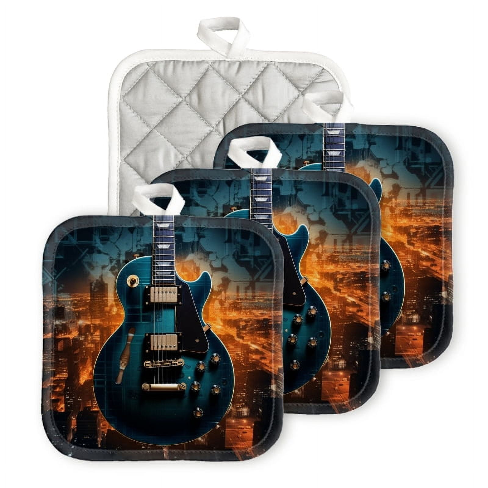 BaHomeck Heat Resistant Hot Pads 4 pack Blue Guitar Floating Over The ...