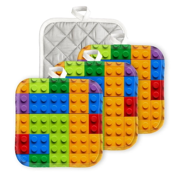 BaHomeck Heat Resistant Hot Pads 4 pack Colorful Blocks Drawing Square ...
