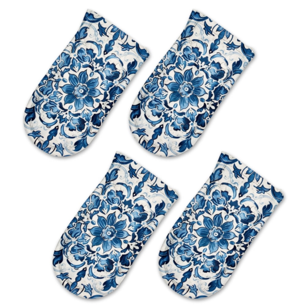BaHomeck Pot Handle Holder Covers 4Pcs, Blue And White With Symmetrical ...