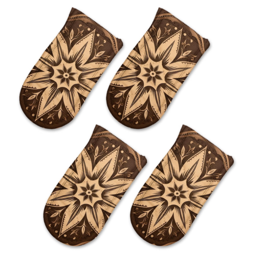 BaHomeck Pot Handle Holder Covers 4Pcs, Brown And Beige Star Pattern ...