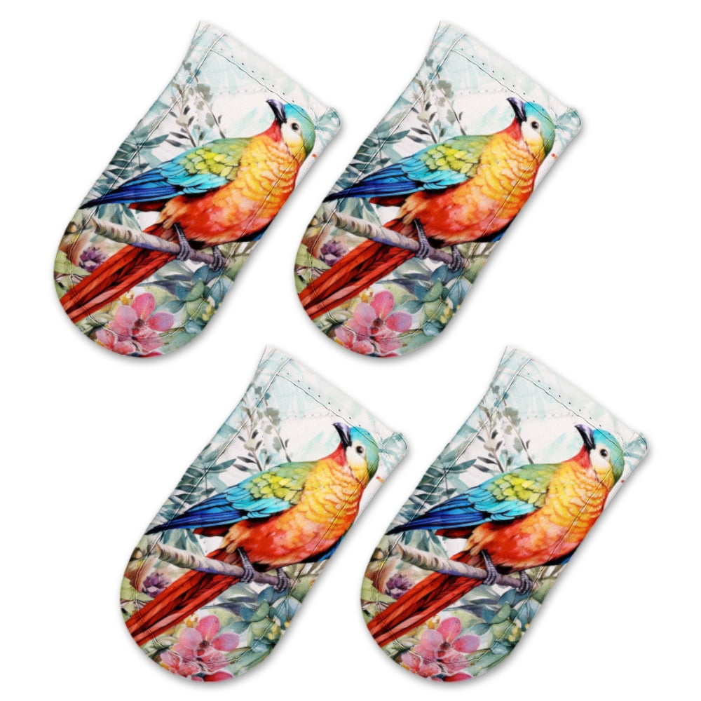 BaHomeck Pot Handle Holder Covers 4Pcs, Colorful Parrot Perched On ...