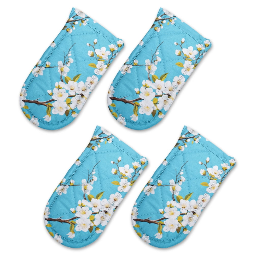 BaHomeck Pot Handle Holder Covers 4Pcs, Hand-Painted White Flowers On ...