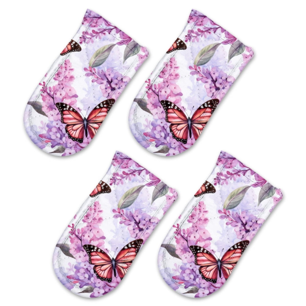 BaHomeck Pot Handle Holder Covers 4Pcs, Lilac Flowers And Butterflies ...