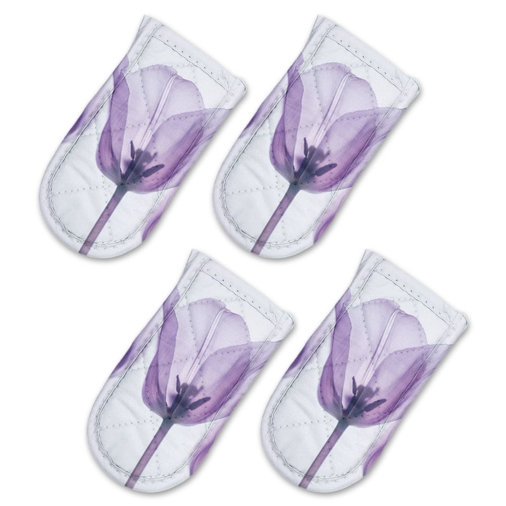 BaHomeck Pot Handle Holder Covers 4Pcs, Purple Tulips With Translucent ...