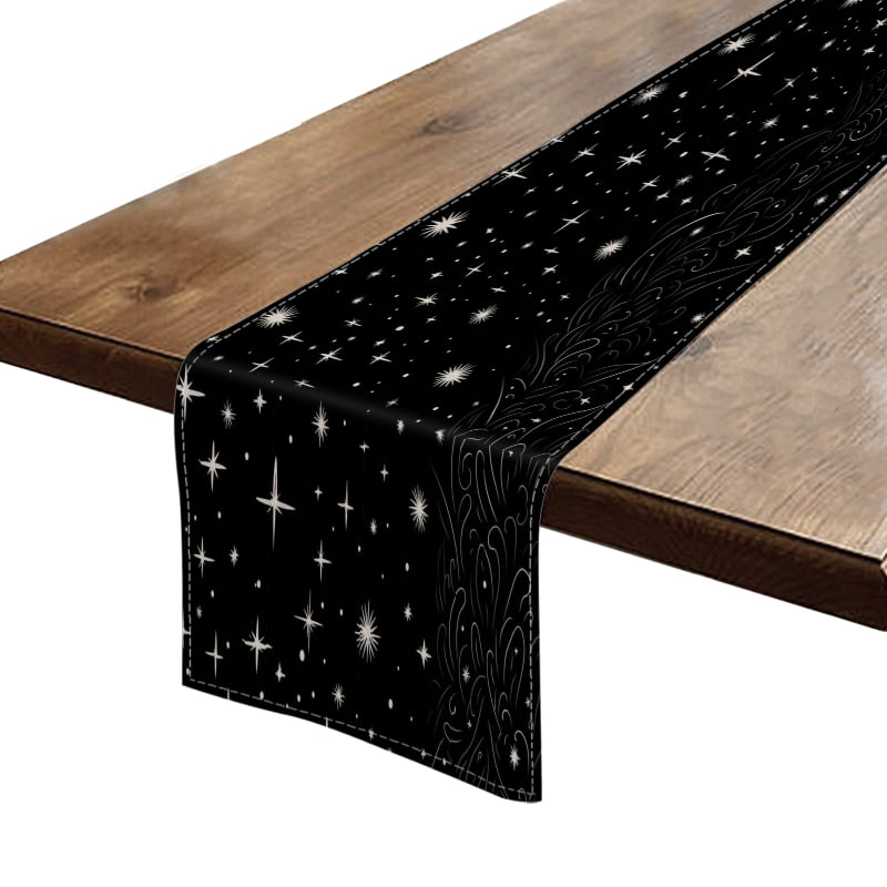 BaHomeck Table Runner 13*72 In,Set Of 1 Black Background With White ...