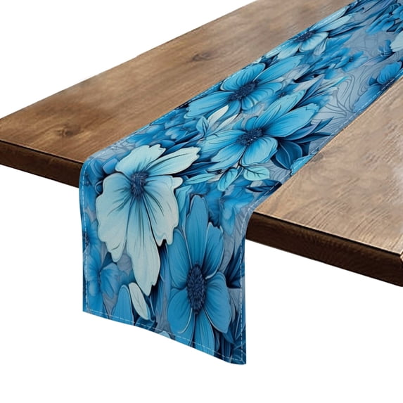 BaHomeck Table Runner 13*72 In,Set Of 1 Blue Flowers With Detailed And ...