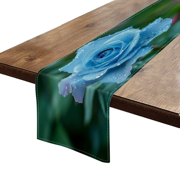 BaHomeck Table Runner 13*72 In,Set Of 1 Blue Rose With Water Droplets ...