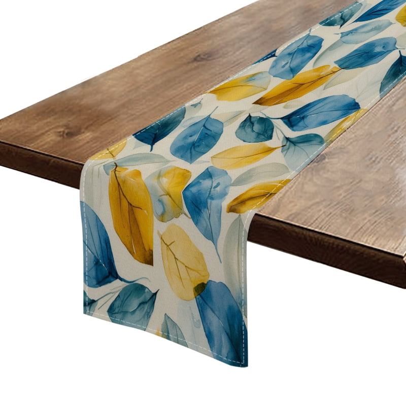 BaHomeck Table Runner 13*72 In,Set Of 1 Blue And Yellow Leaves On A ...