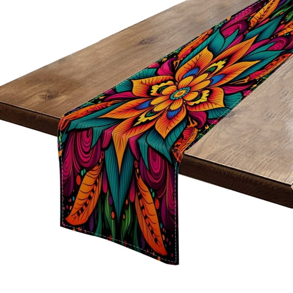 BaHomeck Table Runner 13*72 In,Set Of 1 Colorful Mandala With Leaves ...
