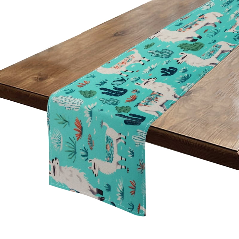 BaHomeck Table Runner 13*72 In,Set Of 1 Cute Teal Background With Llama ...